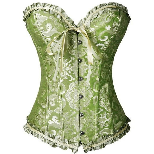 Miss Moly Womens Lace Up Boned Plus Size Overbust Corset Bustier Bodyshaper Top Green S