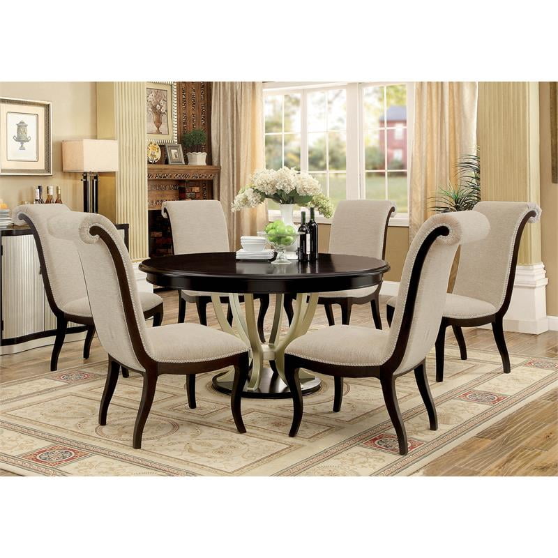 Furniture of America Gudrun Wood 7-Piece Round Dining Table Set in ...