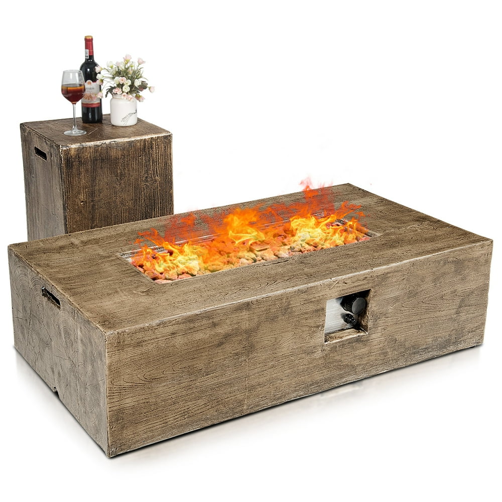 Gymax 48''x27'' 50,000 BTU Propane Fire Pit Table Set w/ Side Table ...