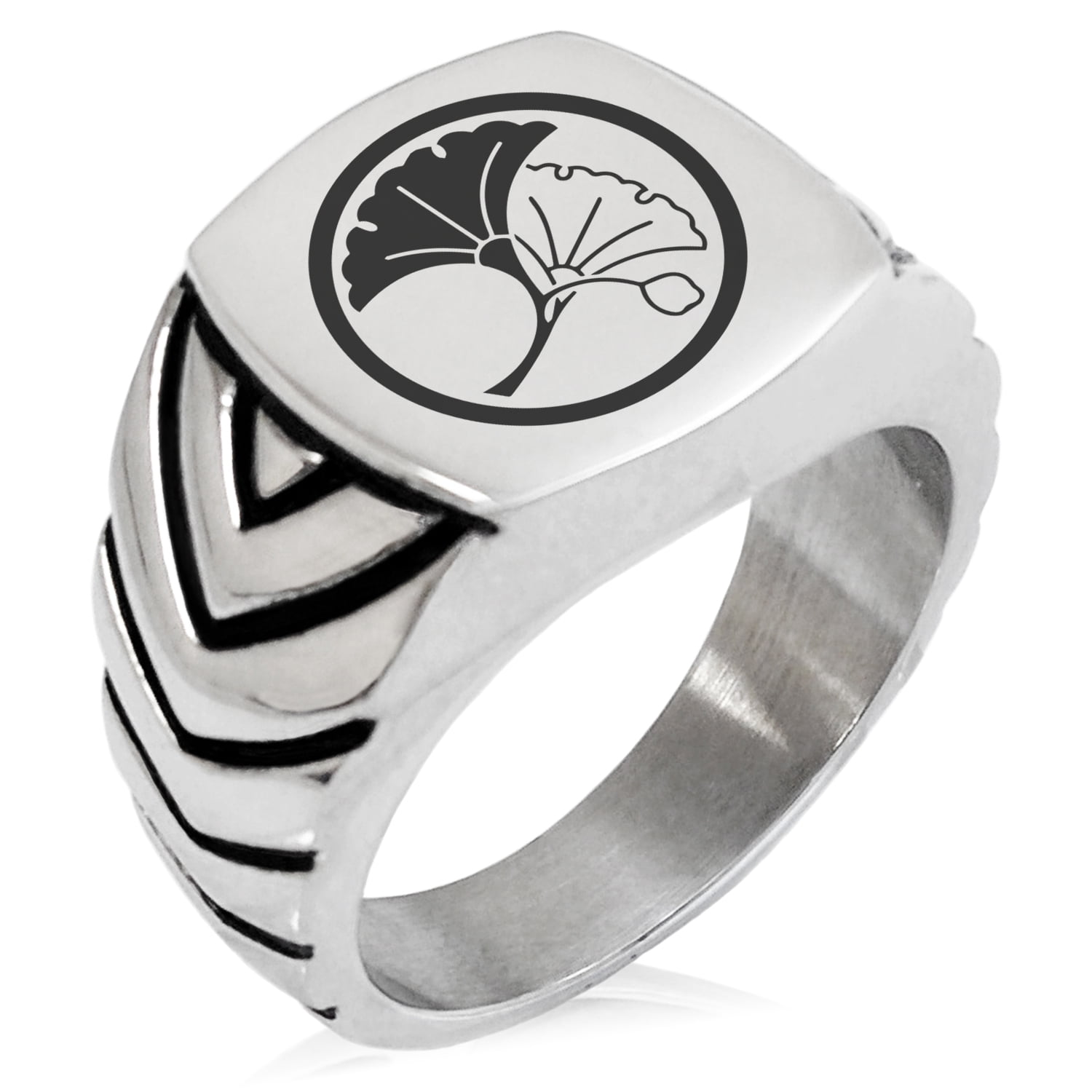 Stainless Steel Yin Yang Ginkgo Leaves Kamon Crest Chevron Pattern ...