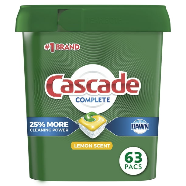 Cascade Complete Dishwasher Pods, ActionPacs Dishwasher Detergent Tabs ...