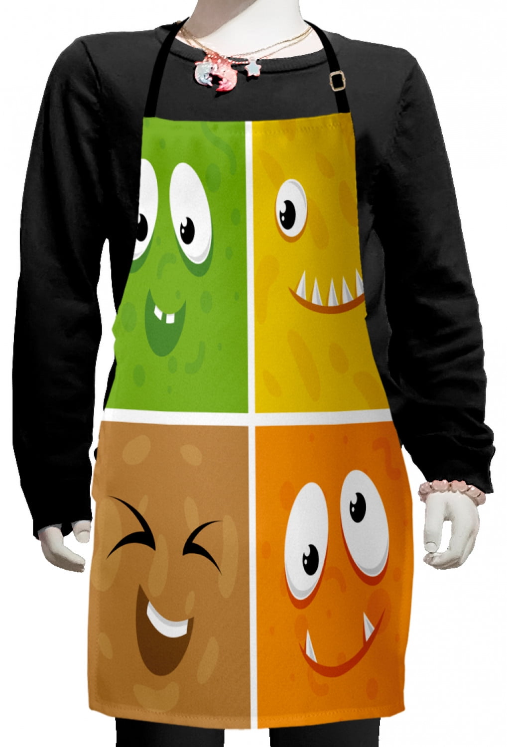 Colorful Kids Apron, Squares of Funky and Colorful Cartoon Faces, Boys ...
