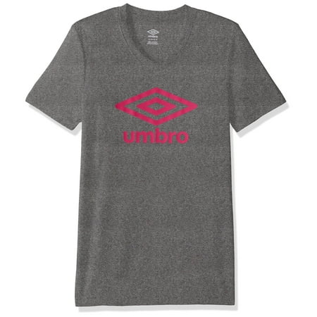 Umbro Girls logo Climate Short Sleeve Tee, Medium Heather Grey/Pink ...