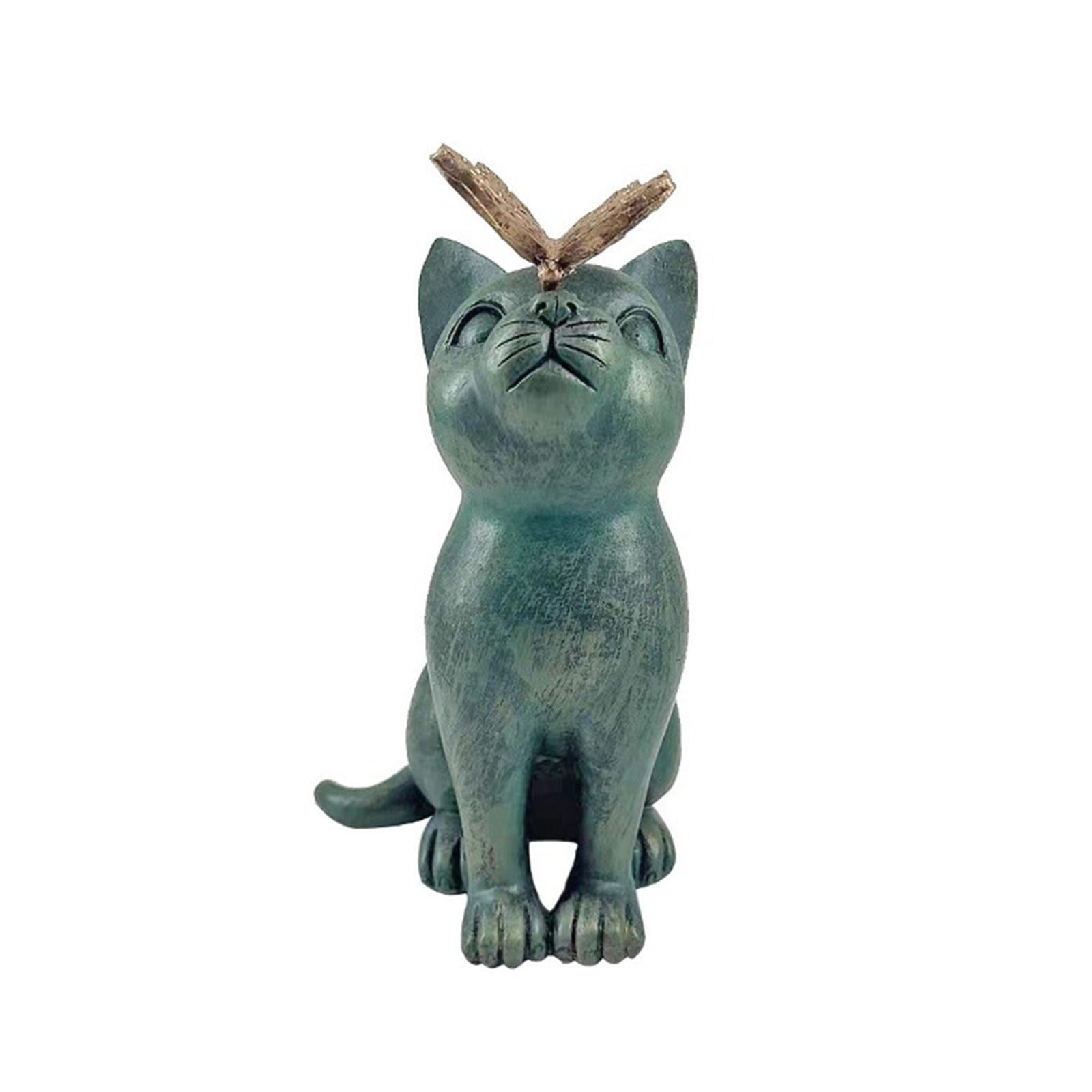 Estatua de gato con mariposa para jardín, escultura de gato, figura ...