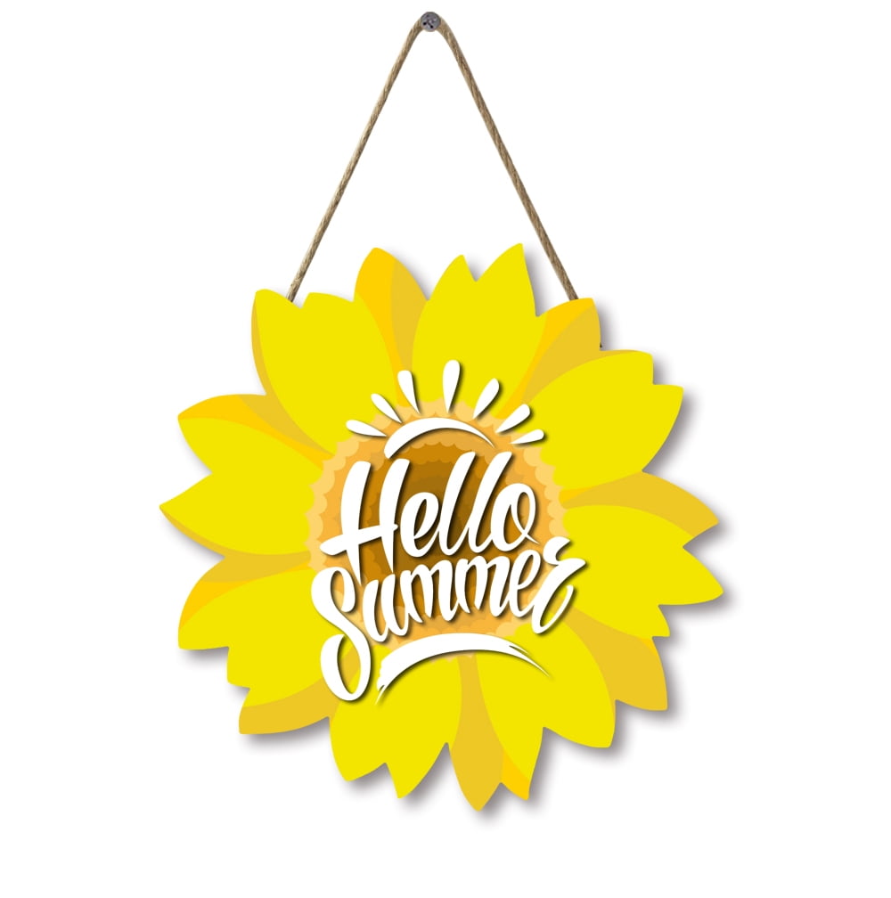 Sunflower Hello Summer Wood Door Hanger 12 Inch Large Wooden Flower ...