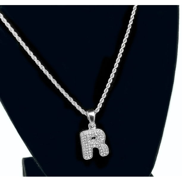 Bling Cartel - Micro Letter R Rope Chain Iced Initial Pendant Silver ...