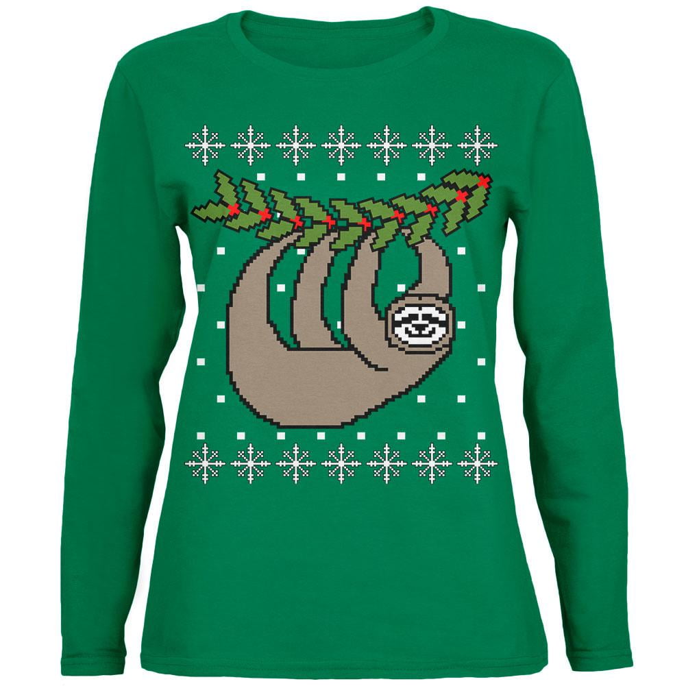 Big Hanging Sloth Ugly Christmas Sweater Womens Long Sleeve T Shirt ...