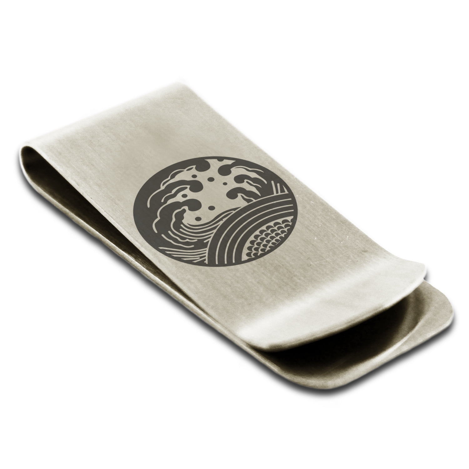 Stainless Steel Ocean Kamon Crest Engraved Money Clip Credit Card ...