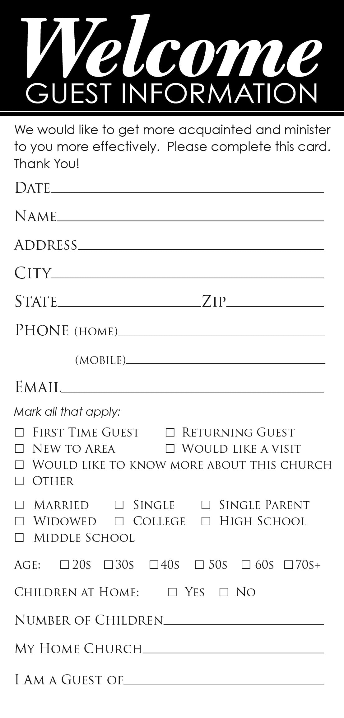 Guest Information Card (Other merchandise) - Walmart.com