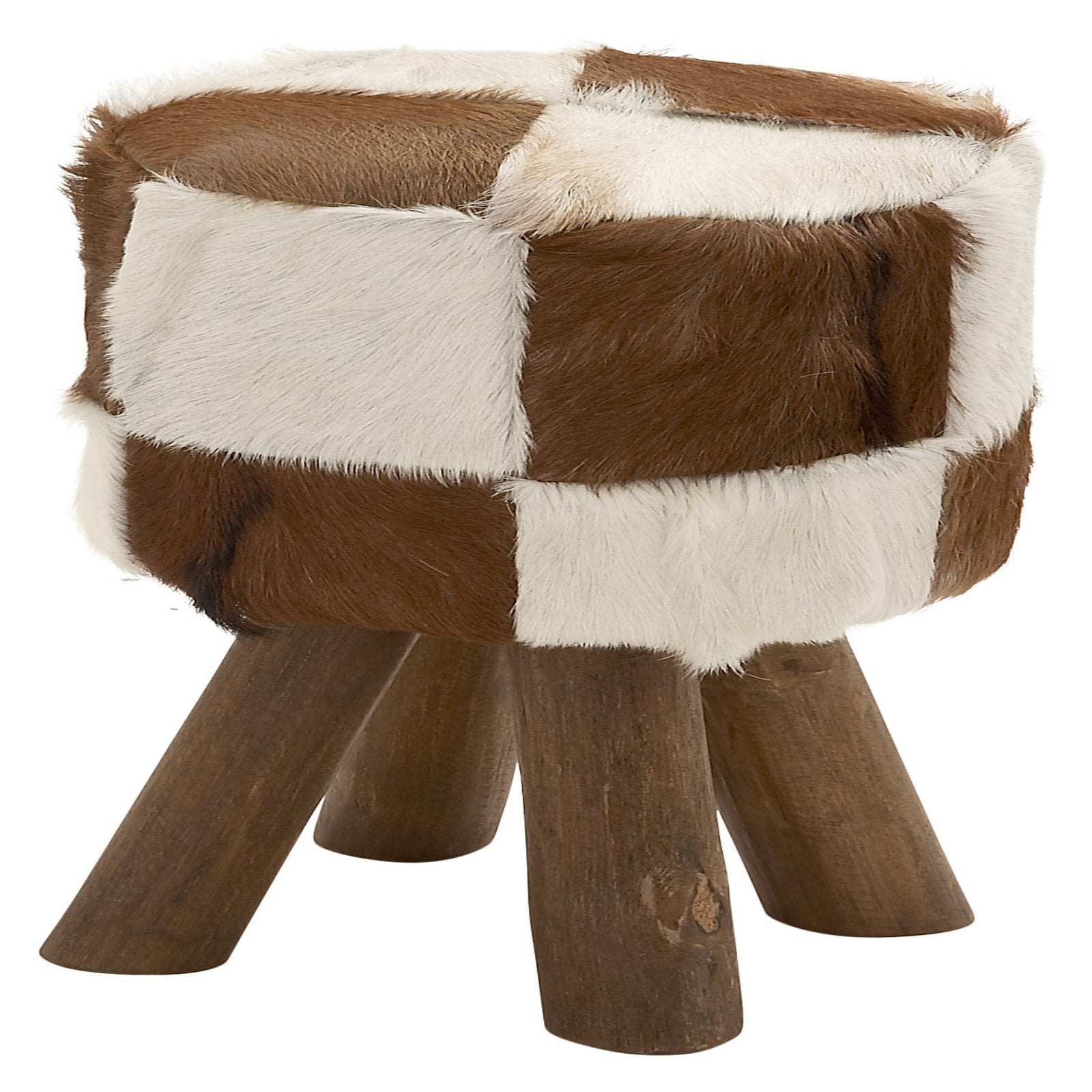 DecMode Round Checked Leather Hide Stool - Walmart.com - Walmart.com