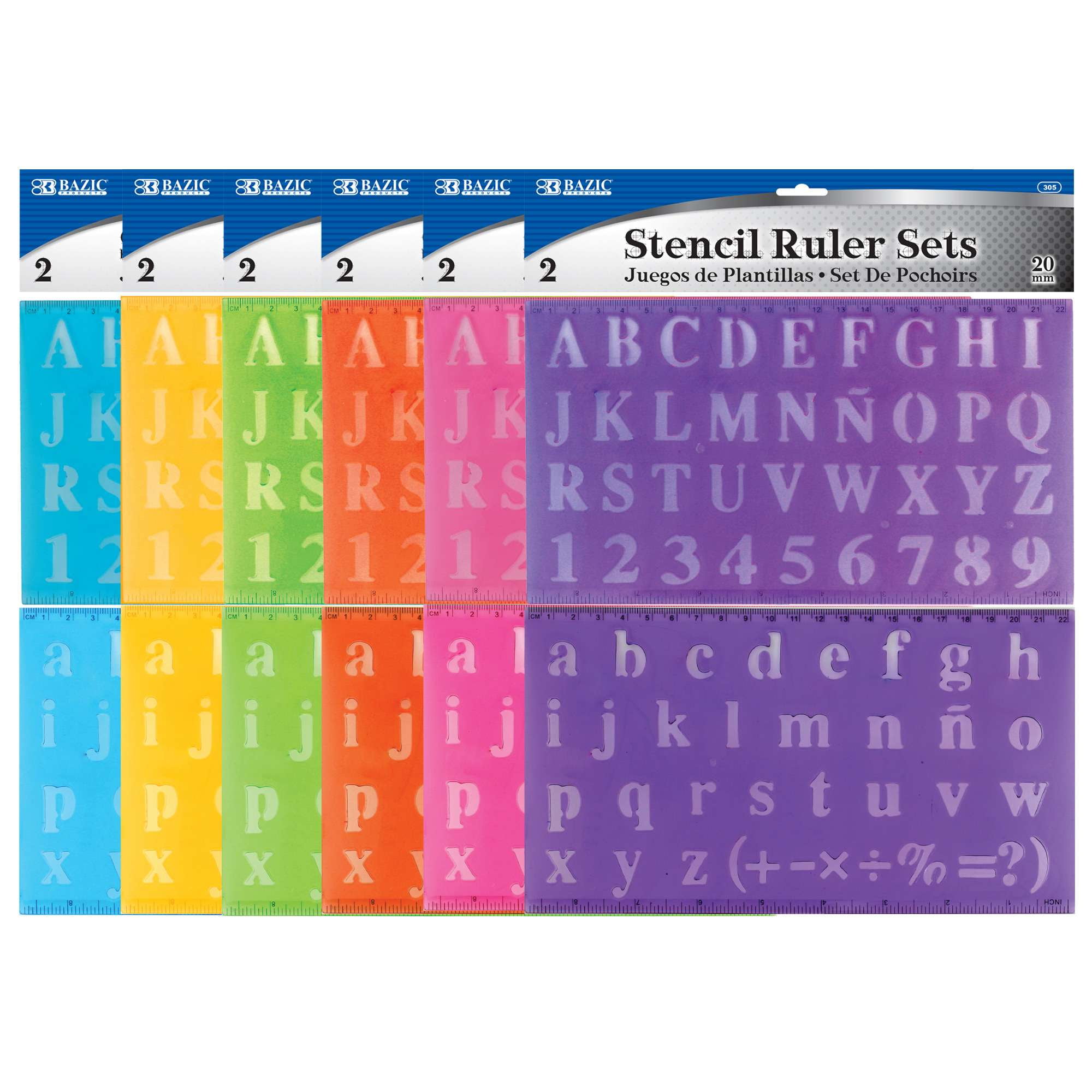 BAZIC Letter Stencil Sets, Sizes 20 mm, Plastic Stencils for Kids, 6 ...