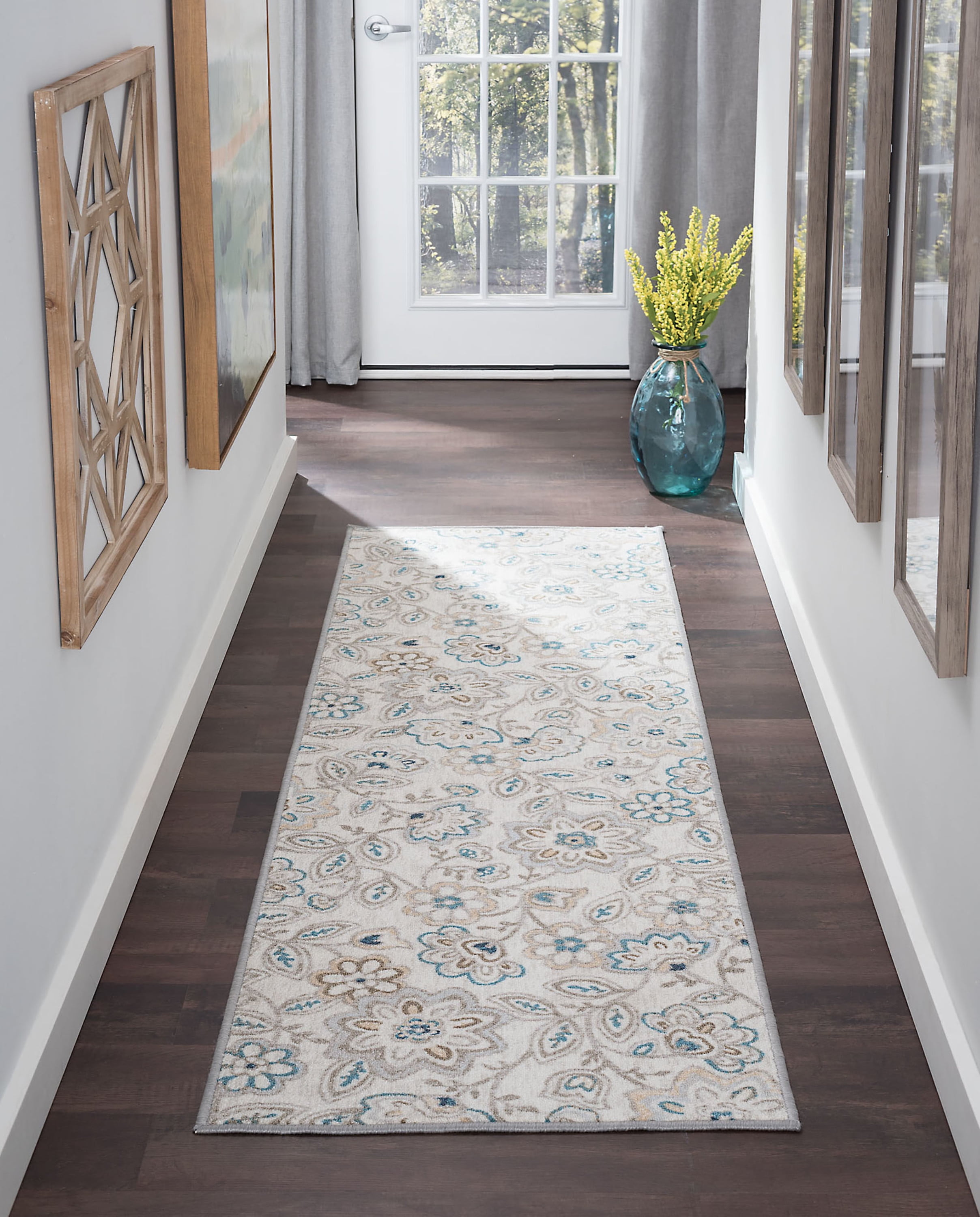 Transitional 2x8 Area Rug (2'3'' x 7'6'') Floral Cream, Gold Indoor ...