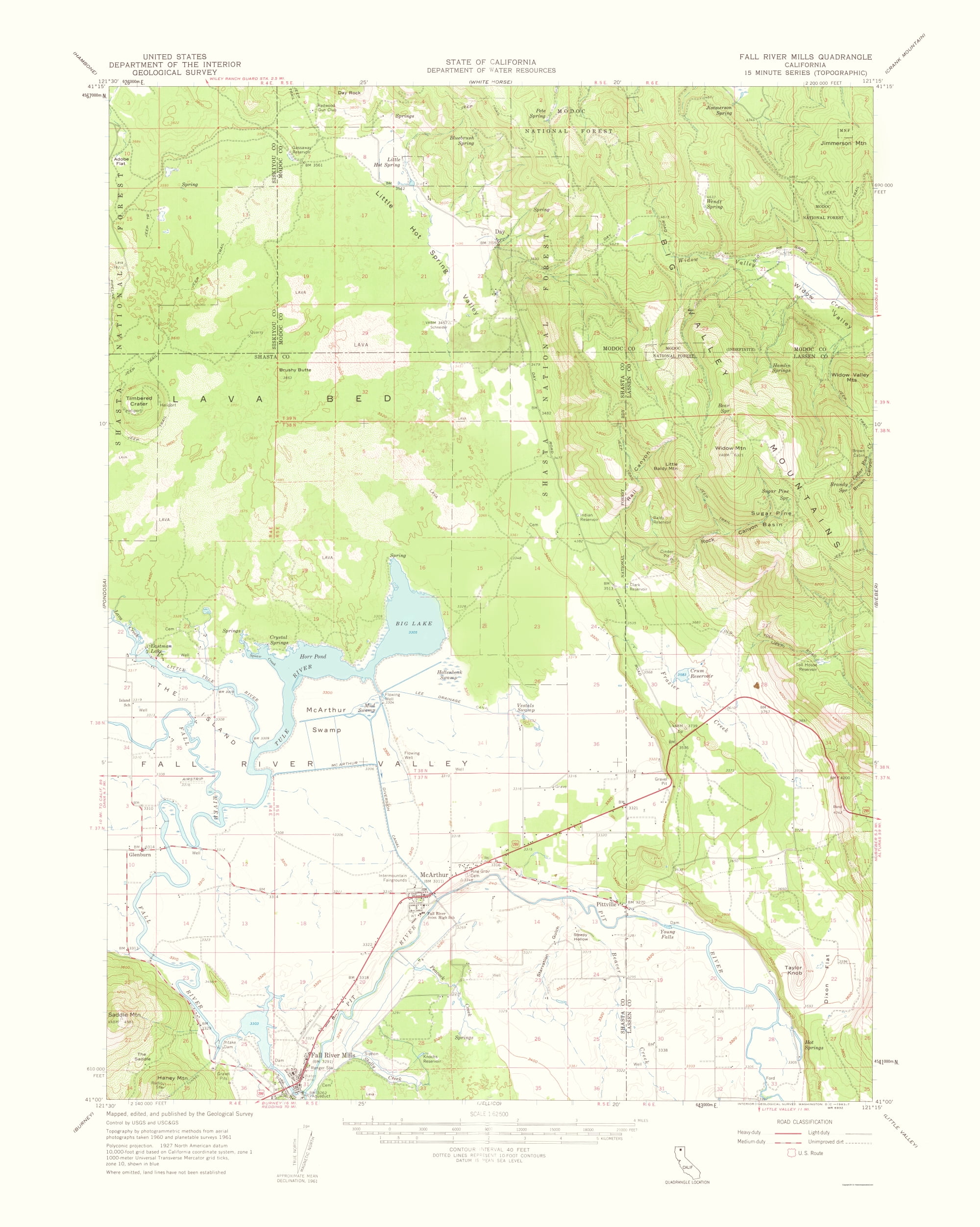 Topo Map - Fall River Mills California Quad - USGS 1963 - 23.00 x 28.82 ...