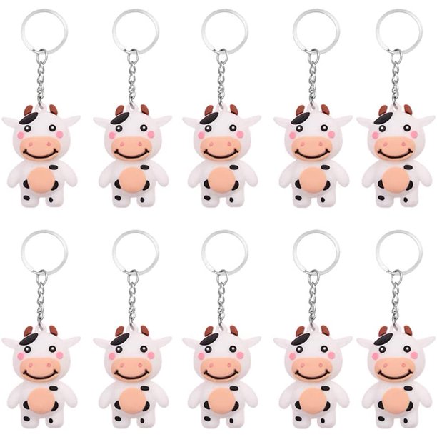 10pieces Cute Cow Key Rings Cartoon Key Holders Key Chains (Assorted ...