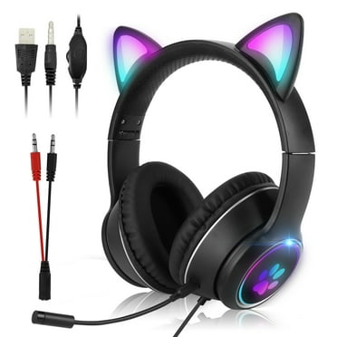 Gaming Headset with Cat Ears, Pink Headset with Surround Sound, RGB ...