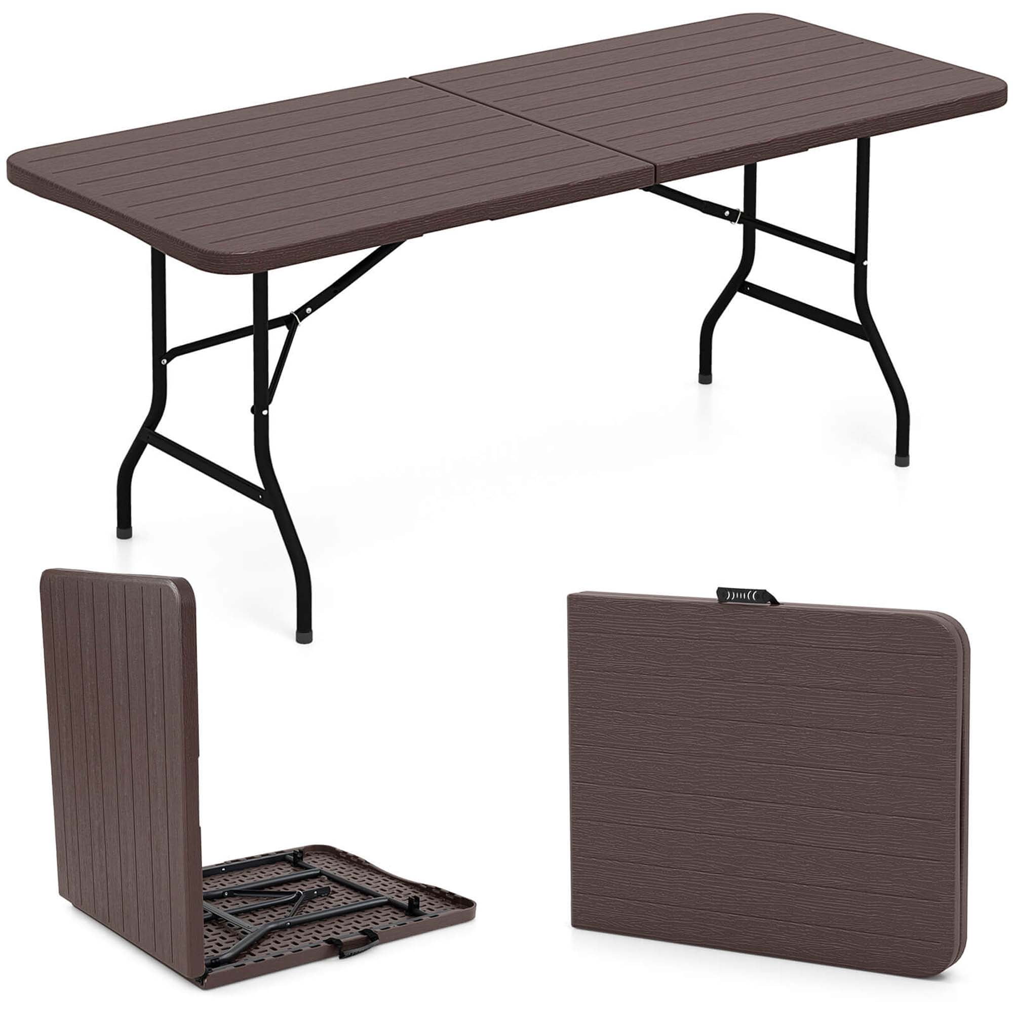 Click here for Costway 6 Ft Portable Folding Table With Wood Grai... prices