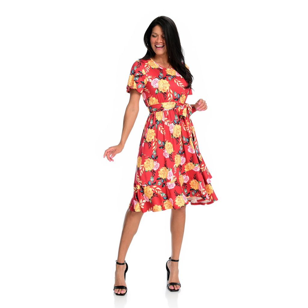 Kate & Mallory Printed Knit Tulip Sleeve Midi Dress - Walmart.com