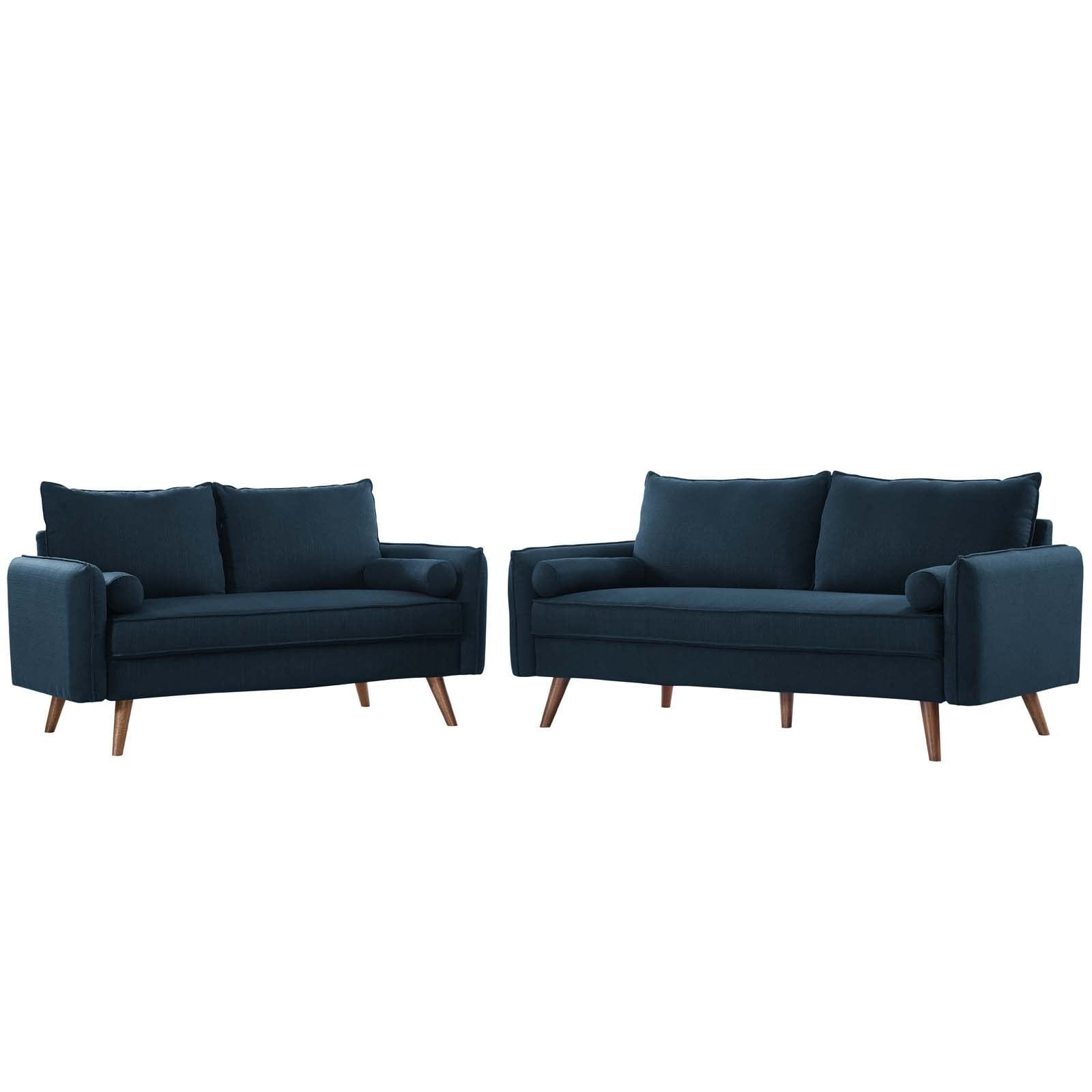 Loveseat and Sofa Set, Fabric, Navy Blue, Modern Contemporary Urban ...