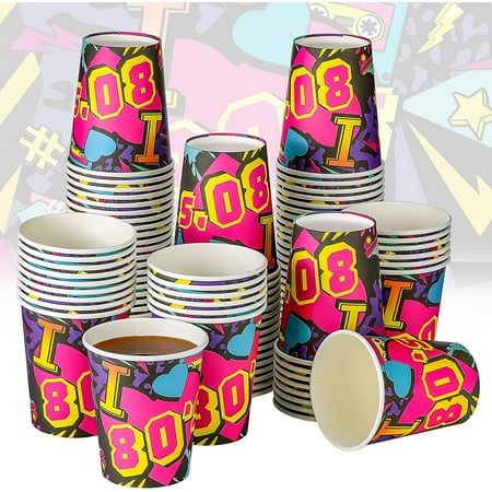 100 Pack 9 Oz 80's Party Cups Tabletop Universal Disposable Paper Cups ...