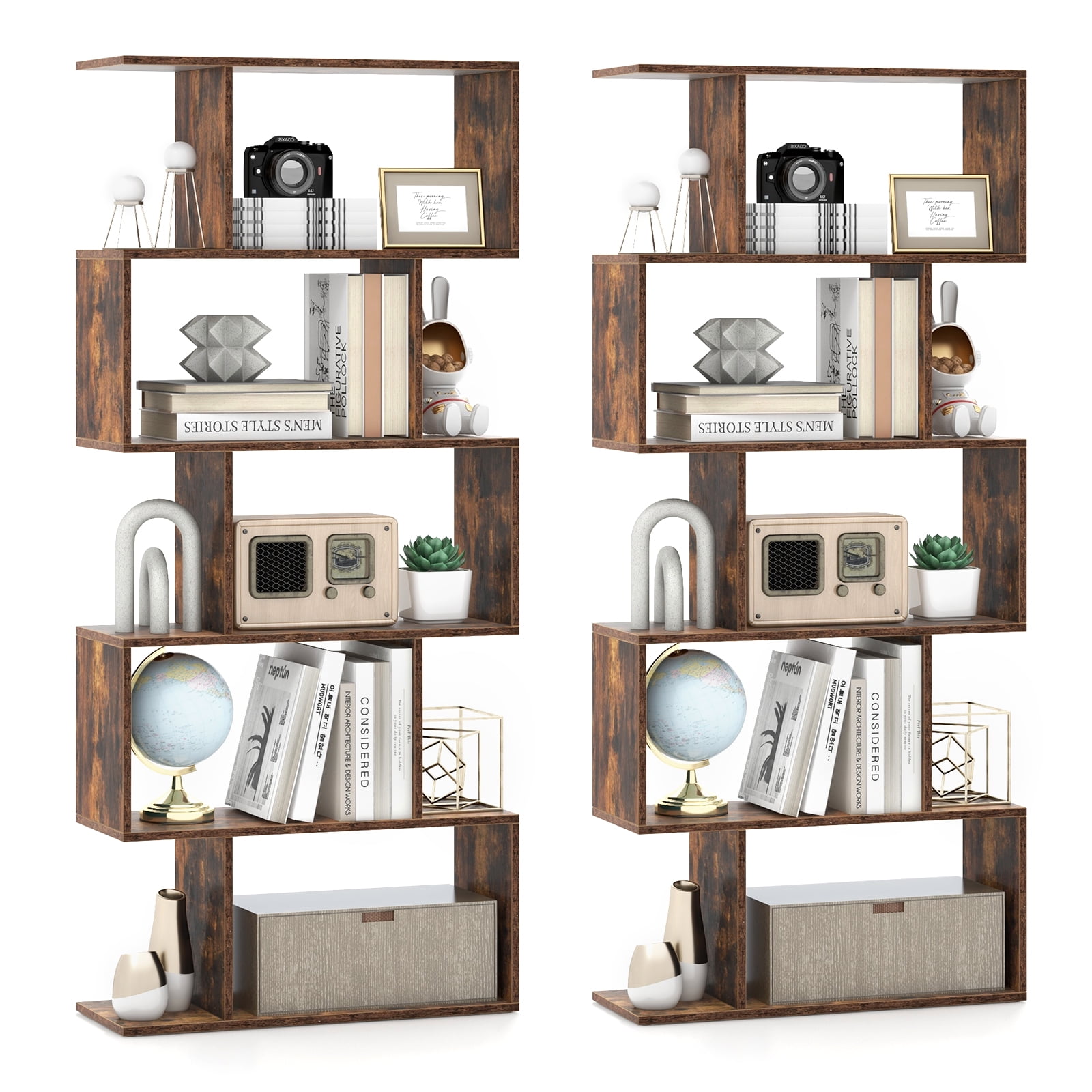 Click here for Patiojoy 2pcs 5-Tier Geometric Bookshelf Wooden De... prices