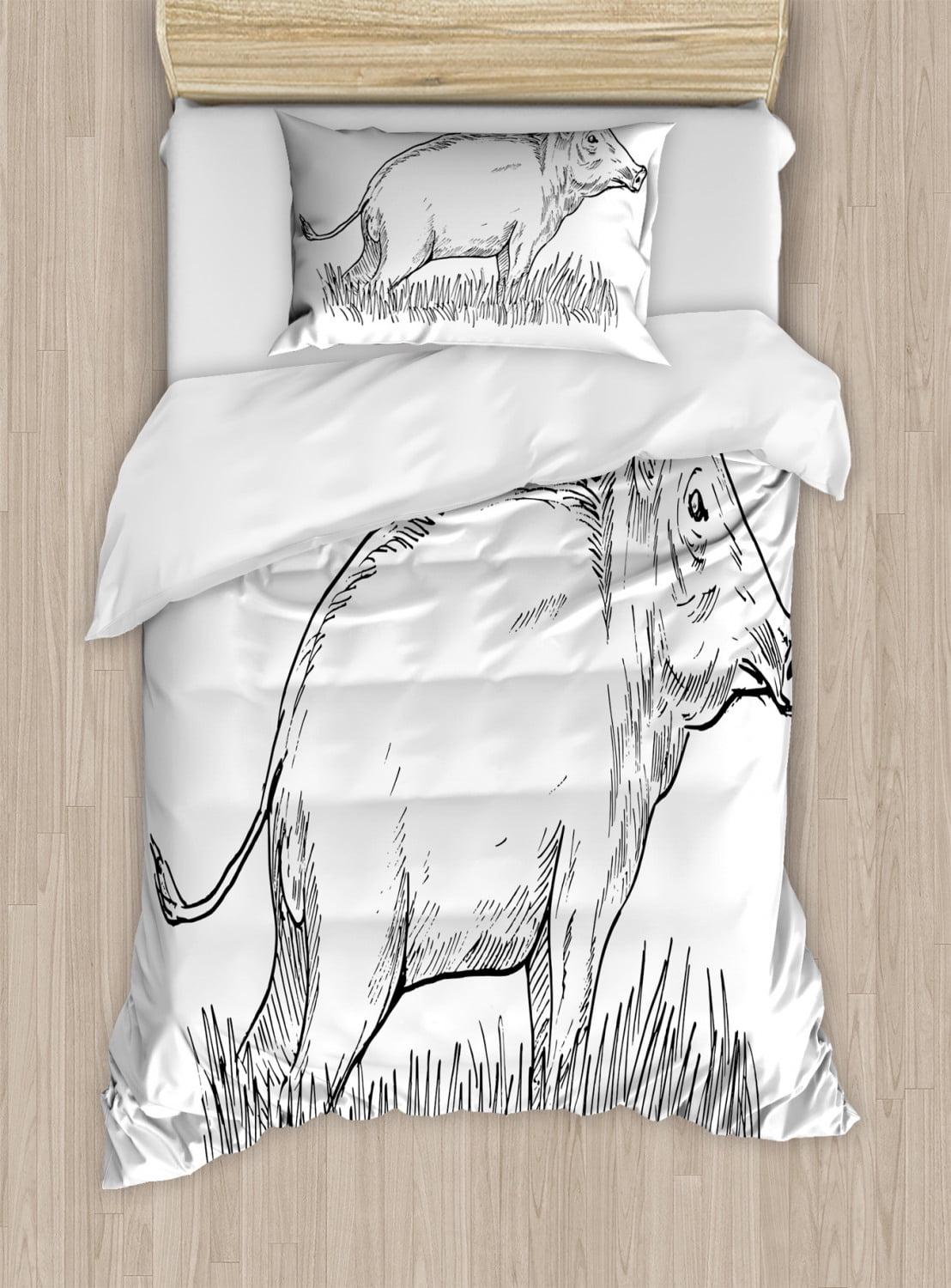 Razorback Duvet Cover Set Twin Size, Animal Print Themed Outline ...