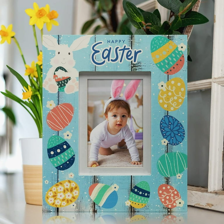 Happy Easter Blue Wood Picture Frame