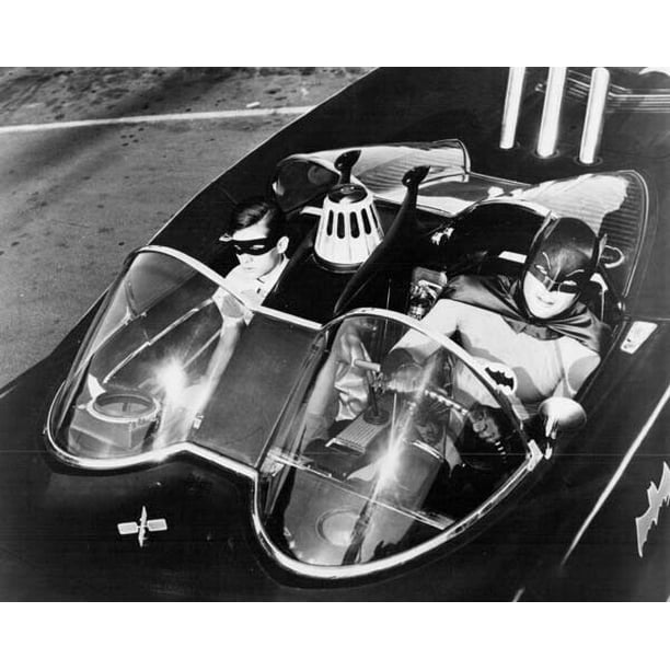 Batman 1966 TV series Adam West at wheel of Batmobile Burt Ward in ...