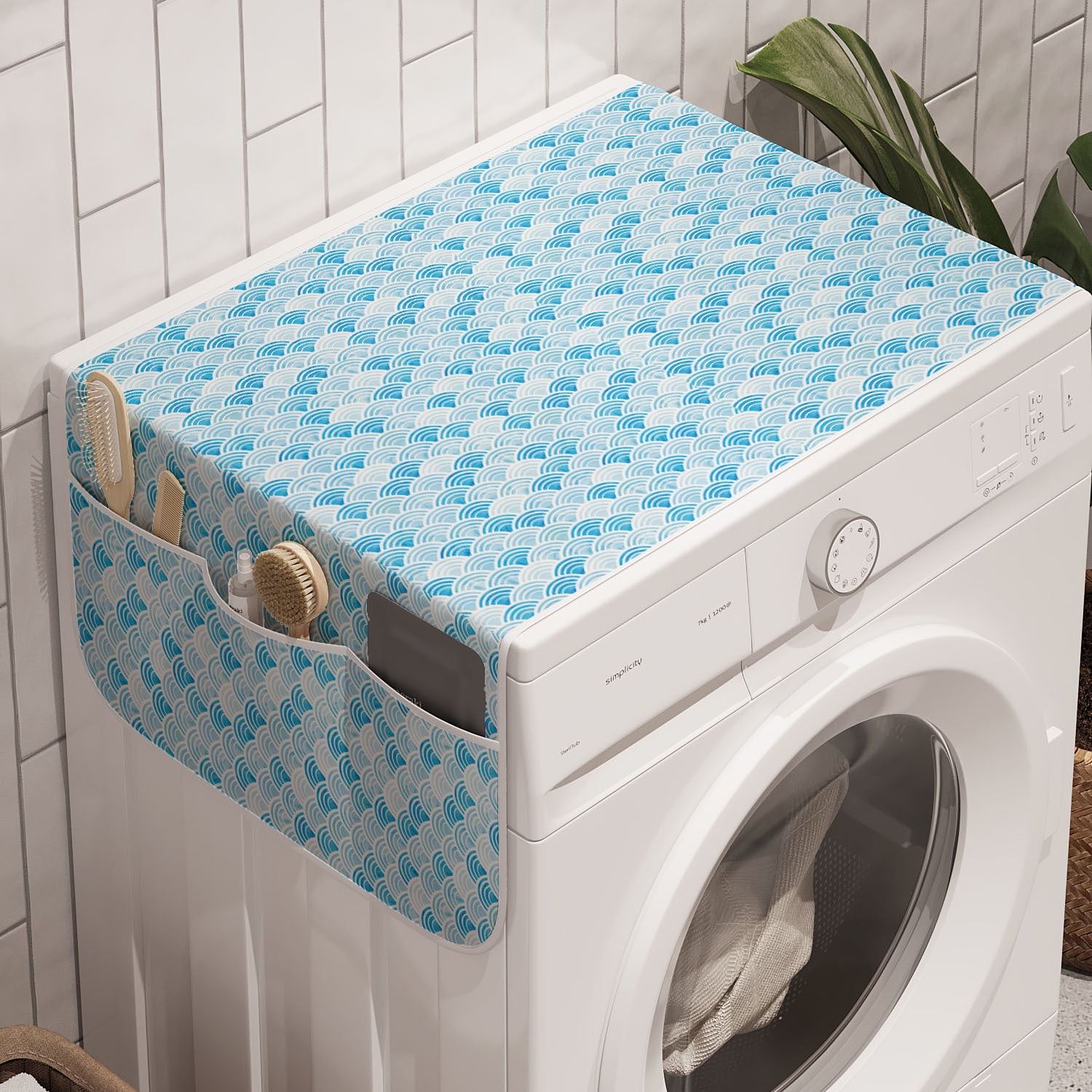 Watercolor Washing Machine Organizer, Ocean Waves Inspired Curves in ...