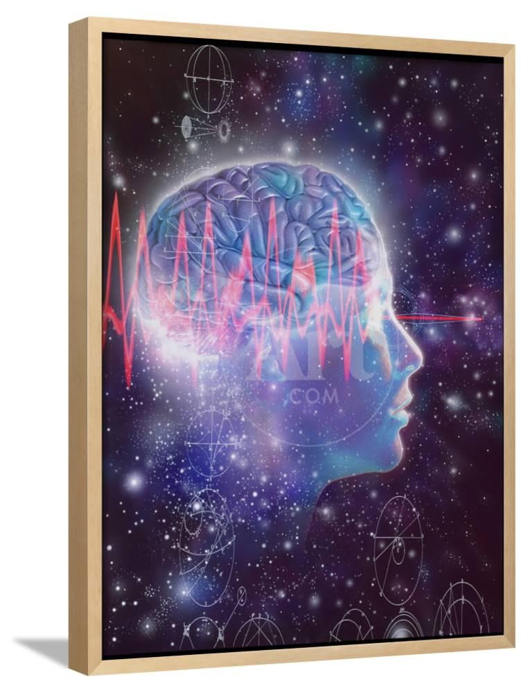 Artwork of Human Head with Brain EEG Brainwaves, Framed Art Print Wall ...