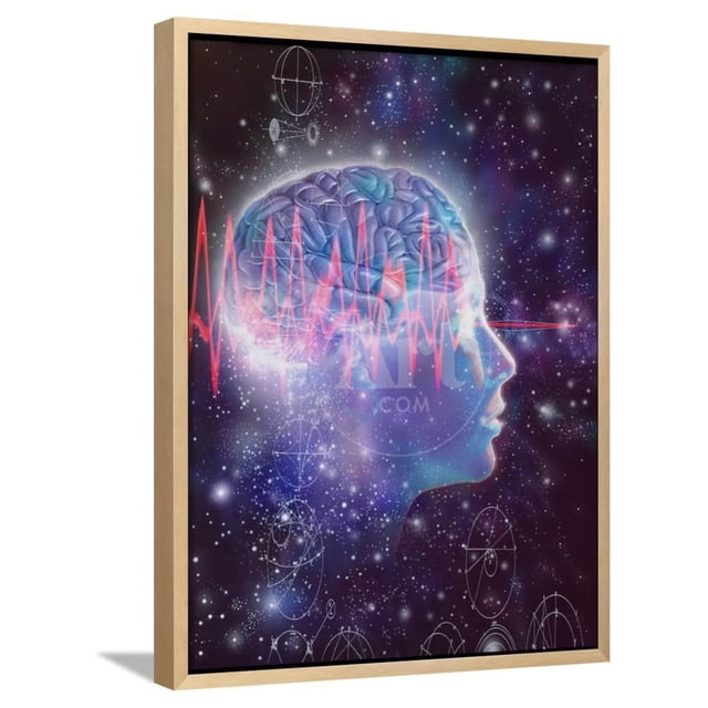 Artwork of Human Head with Brain EEG Brainwaves, Framed Art Print Wall ...