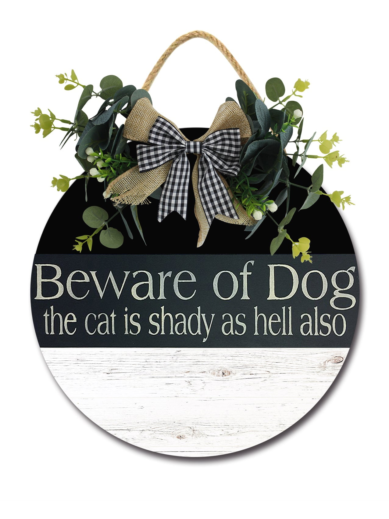 Beware Of Dog Door Sign Home Decor Round Wood Wreaths Wall Hanging Sign ...