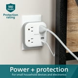 Philips Surge Tap, 3 Outlet, 1 USB-A, 1 USB-C, 12W, 980J, White ...