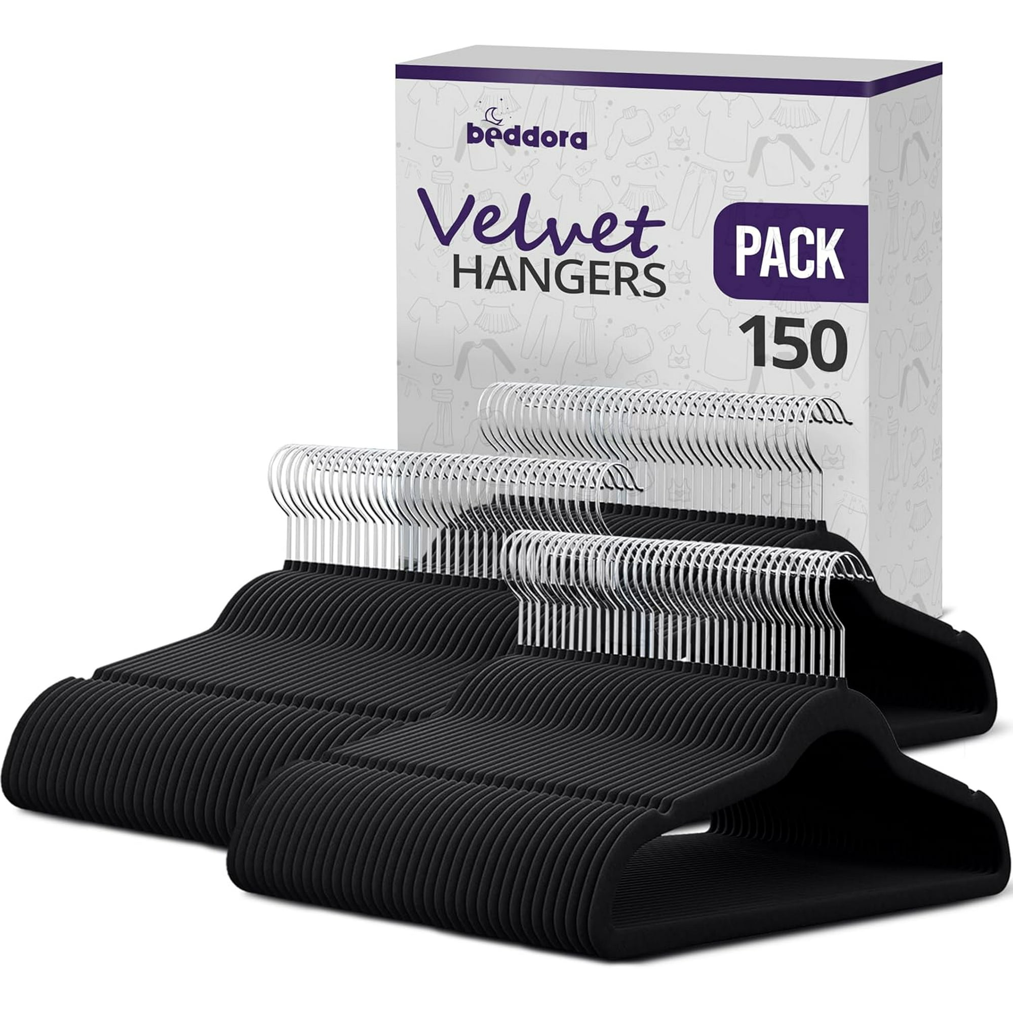 Click here for Beddora Black Velvet Hangers 150 Pack Non Slip Sli... prices
