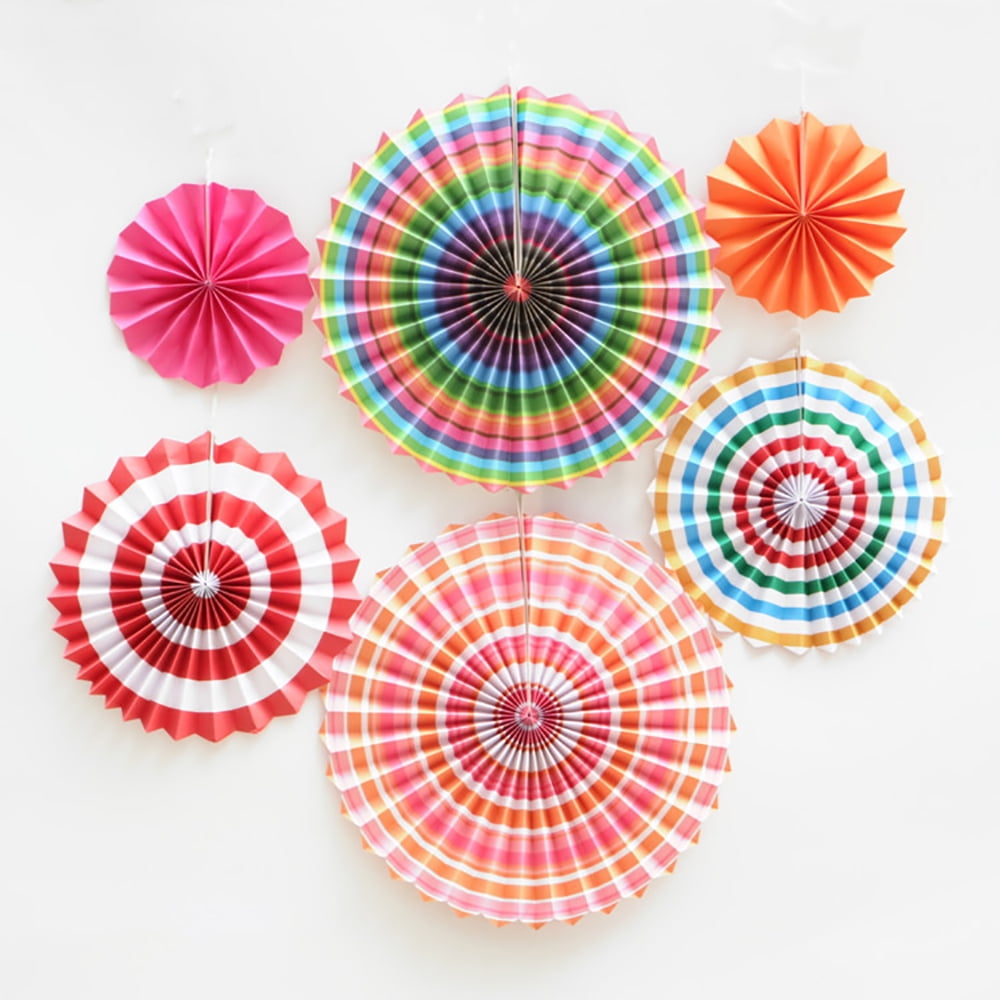 6 PCS Hanging Paper Fan Decorations, Paper Fan Flower for Wedding ...