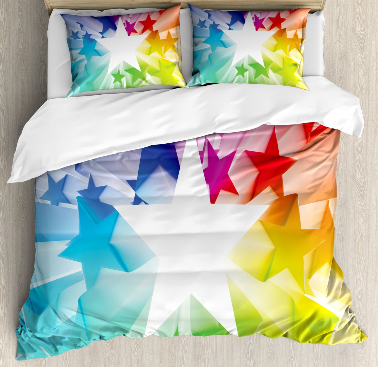 Star Duvet Cover Set King Size, Design with Rainbow Colors Burst Effect ...