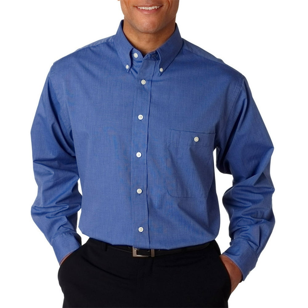 UltraClub 8340 Men's Wrinkle-Free Dress Shirt -French Blue-Medium ...