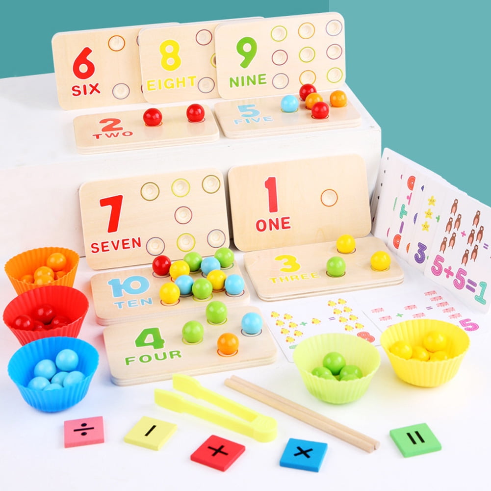 Juiluna Kids Clip Bead Arithmetic Game Multi-functional Wooden Puzzle ...