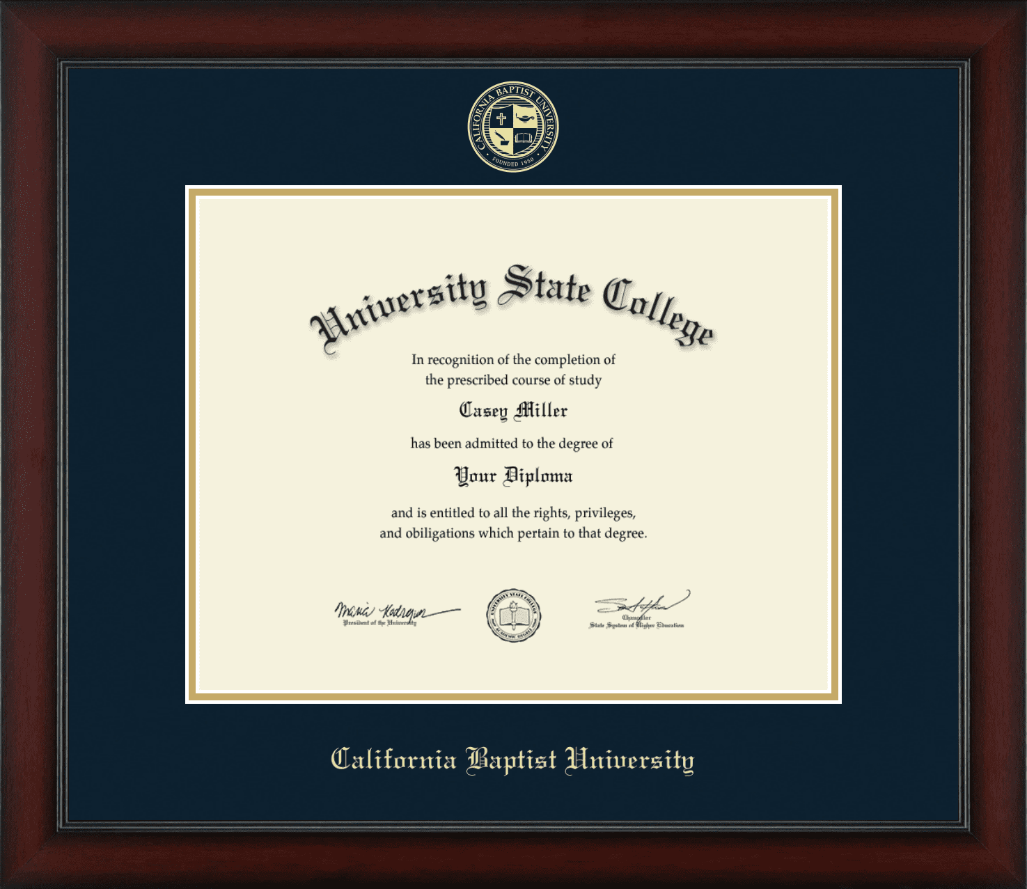 California Baptist University Diploma Frame, Document Size 14" x 11 ...