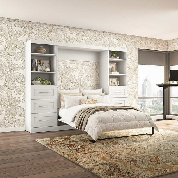 Bestar Boutique Double Wall Bed 3-piece Set with Drawers and Shelving ...