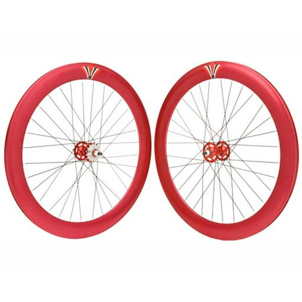700c V 60mm Alloy Wheel Set Sealed Bearing 14G Red. Bicycle wheel, bike ...