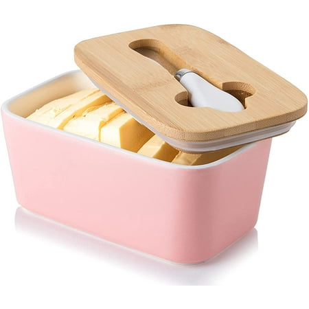 ALmi Porcelain Butter Dish with Knife & Wooden Lid. Airtight Butter ...