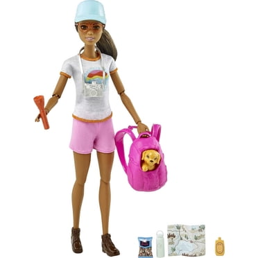 Barbie Self-Care Posable Doll, Brunette Workout Doll with Pet Puppy ...