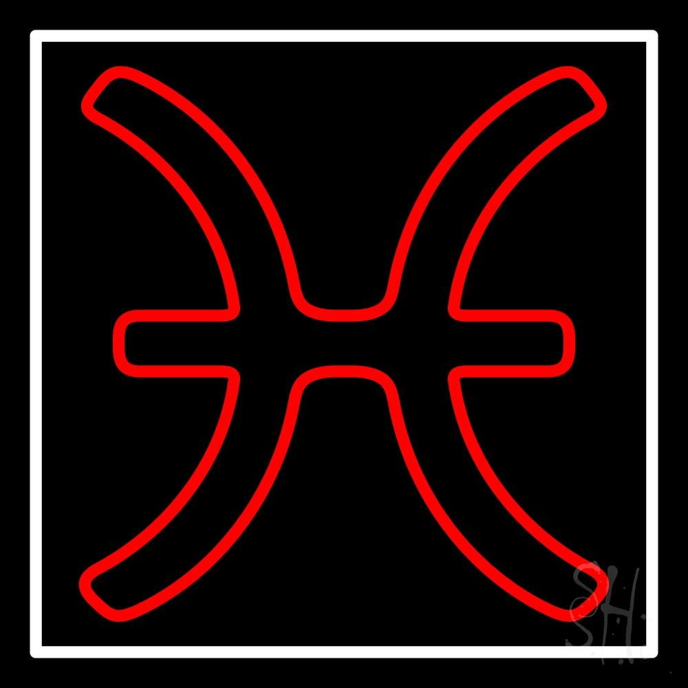 Red Pisces LED Neon Sign 24" Tall x 24" Wide - inches Black Square Cut ...
