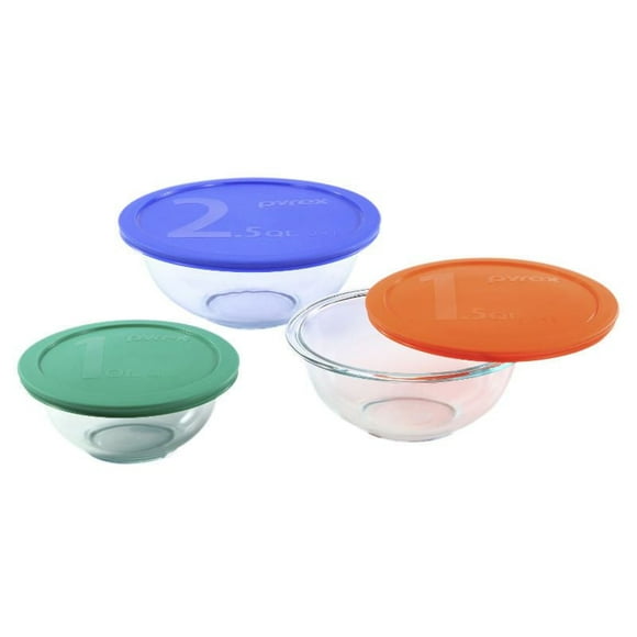 PYREX Smart Essentials 6-Piece Mixing Bowl Set with Multicolour Lids