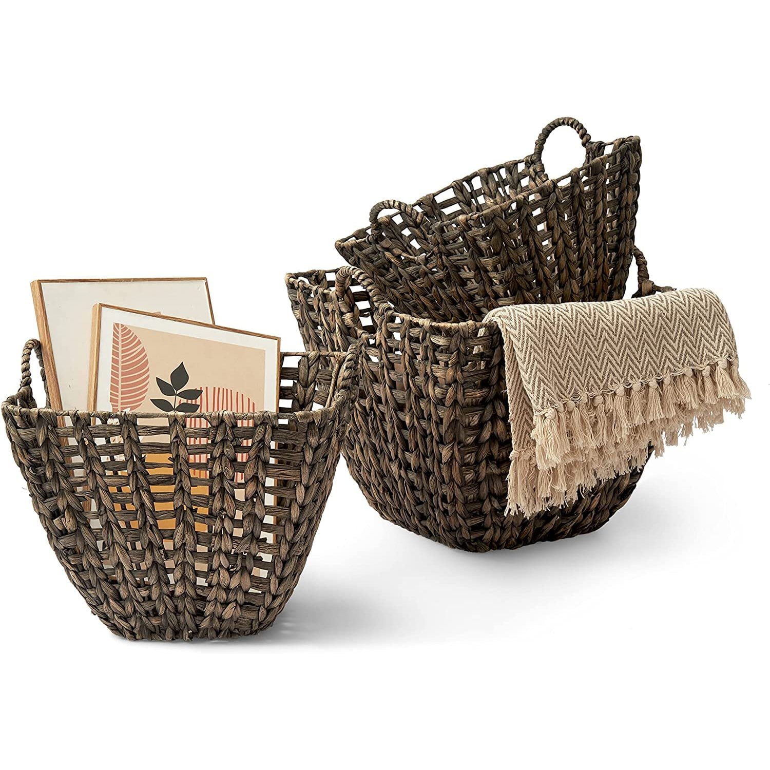 Artera Large Wicker Storage Basket - Set of 3 Woven Water Hyacinth ...