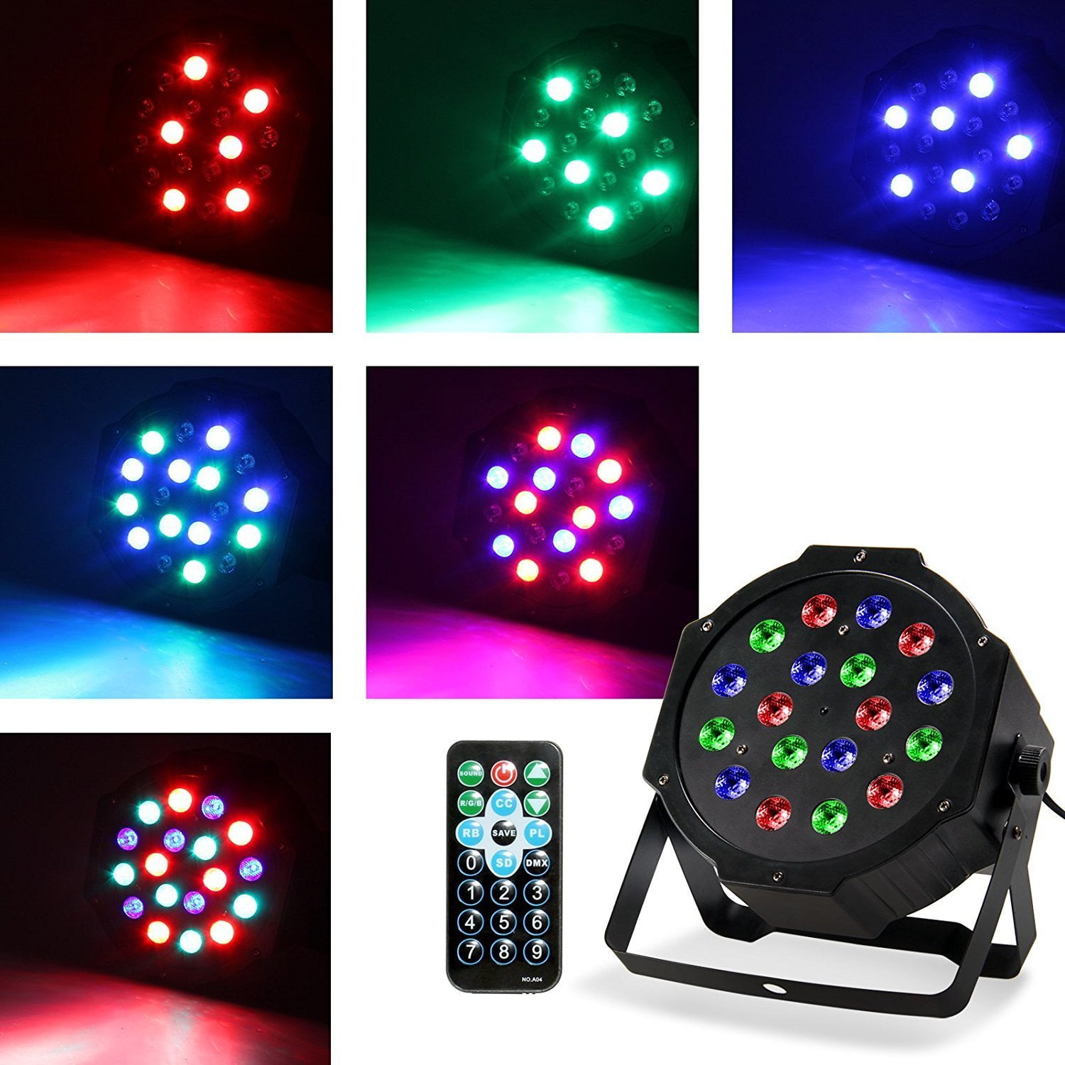 OxyLED LED 7 Channels RGB Par Light,18 LEDs Par Light Remote Control ...