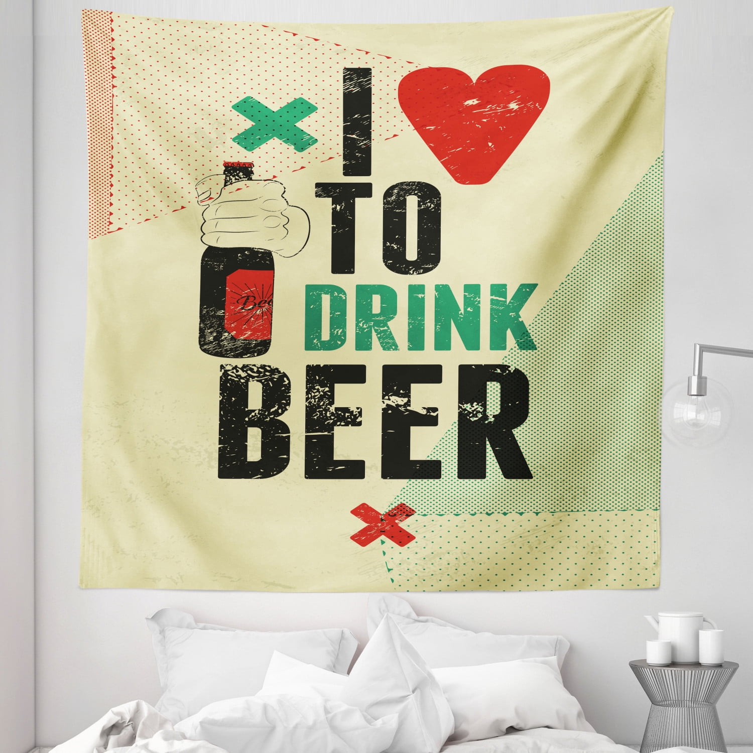 Saying Tapestry, I Love to Drink Beer Calligraphy with a Hand Holding ...