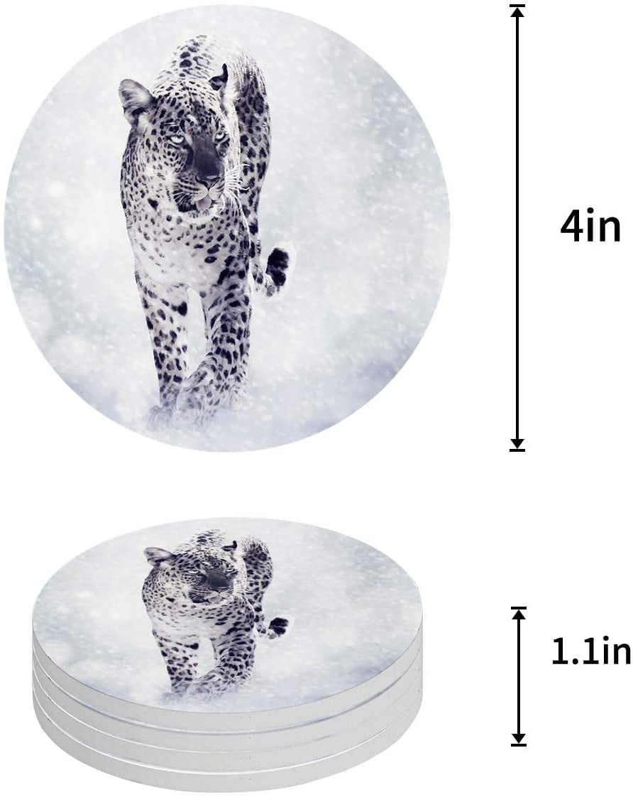 FMSHPON Leopard Print Set of 6 Round Coaster for Drinks, Absorbent ...