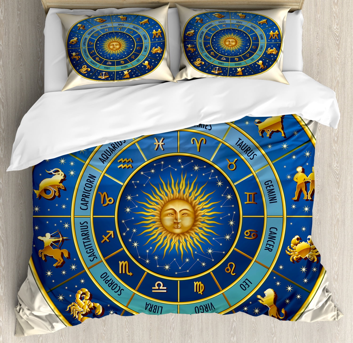 Astrology Duvet Cover Set King Size, Wheel of Astrological Signs Names ...