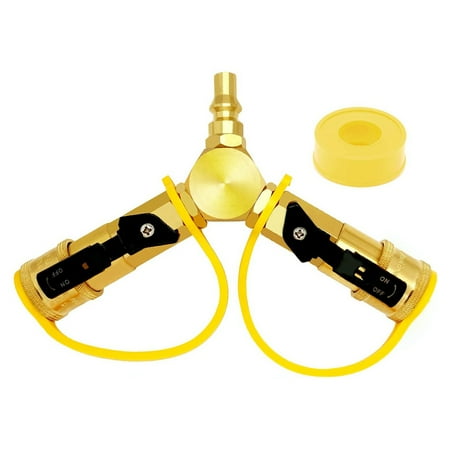 1/4Inch RV Propane Quick Connect Y Splitter Adapter with Shutoff Valve ...